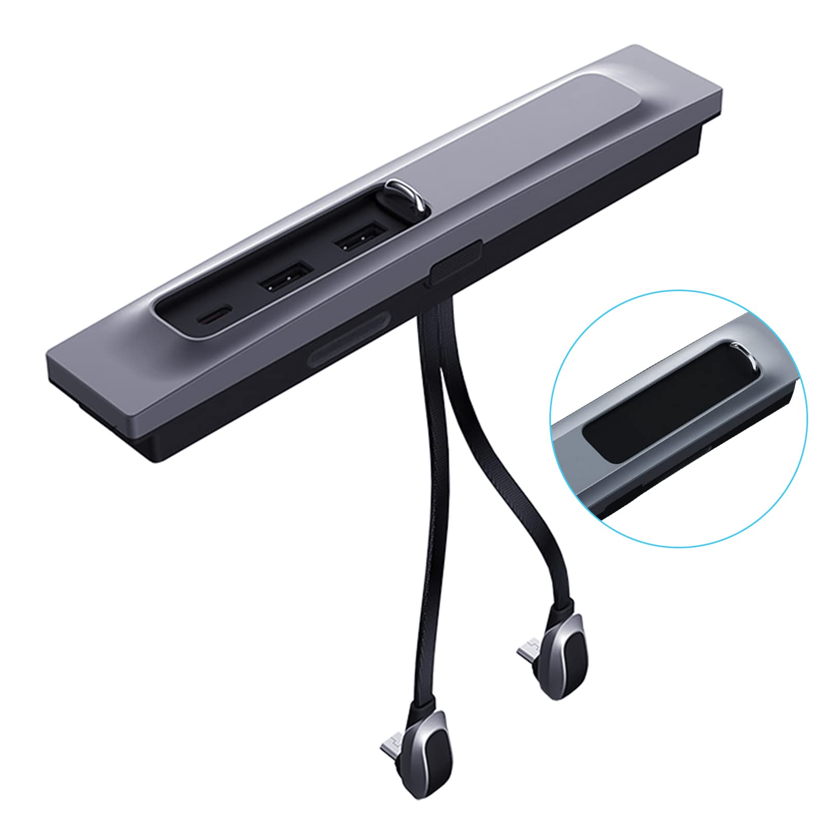 USB Hub Docking Station Compatible with Tesla Model 3 Model Y 2021 2022, Smart Center Console Slide Cover, Charger Adapter, Splitter Extension Accessories with PD Fast Charge Port and Automatic Light