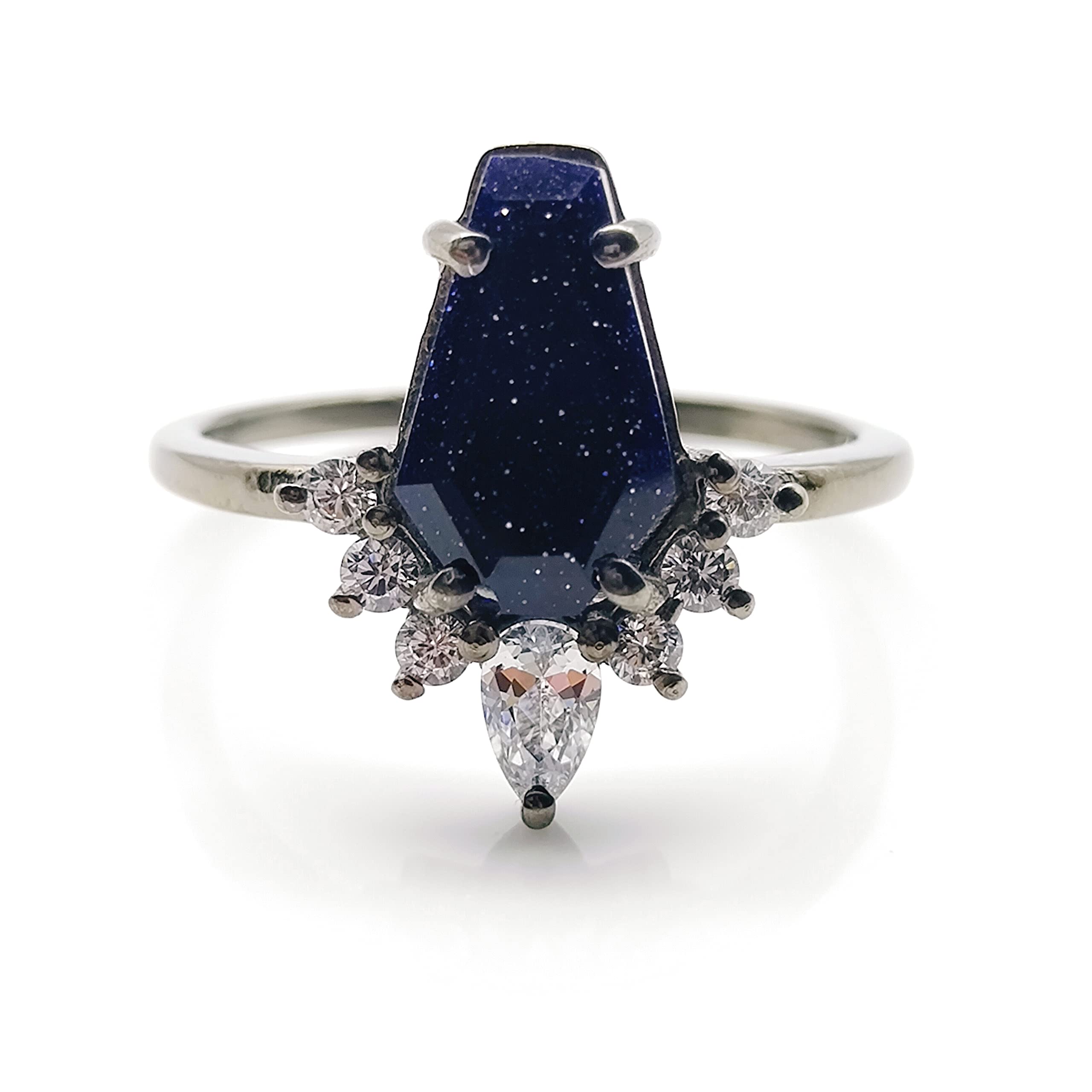 Rings For Women Goldstone Ring | 925 Sterling Silver Rings | Prong Set Ring | 8X12 Mm Coffin Goldstone Ring Beautiful Gift Wedding Ring BY FOREVER GEMS & JEWELS, Blue,Rose Gold,White