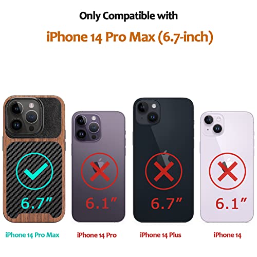 ZZDZZ Magnetic Case Compatible with iPhone 14 Pro Max Case [Compatible with MagSafe] Wood and Leather Carbon Fiber Design Hybrid Shockproof Phone Case (Black)
