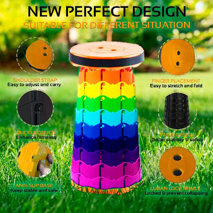 Retractable Folding Stool, Retractable Plastic Hand Chair, Lightweight Yet More Sturdy, Collapsable Portable Stool, Load Capacity 400lbs, for Camping, Fishing, Line up. (Rainbow)