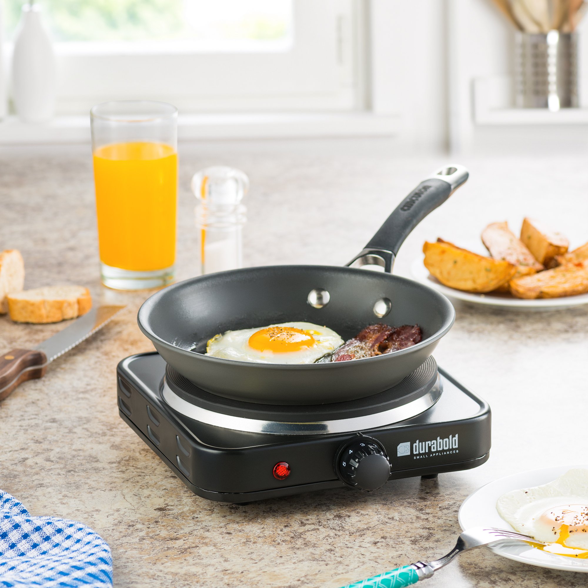 Kitchen Countertop Cast-Iron Single Burner - Stainless Steel Body β Sealed Burner - Ideal for RV, Small Apartments, Camping, Cookery Demonstrations, or as an Extra Burner β by Durabold