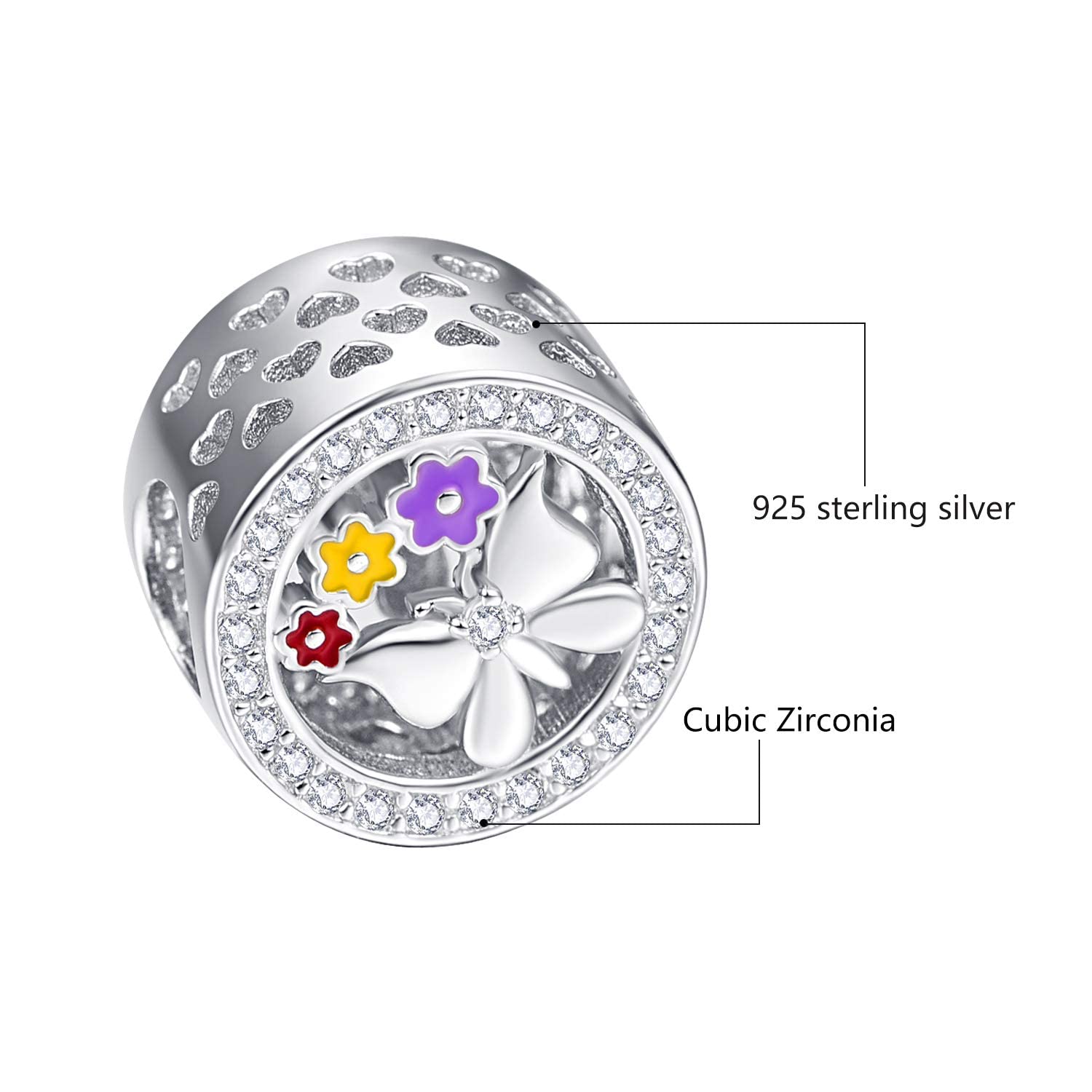 KINGWHYTE Buttefly Charm Beads S925 Sterling Silver Butterfly Beads Diy Pendant Charm Beads Jewelry Gifts for Women