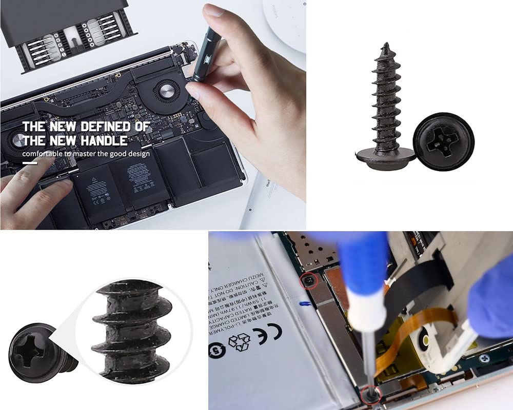 Smartsails M2.3 M2.6 M3 Phillips Round Head Carbon Steel Black Self Tapping Screws, Round Head Screws, Pan Head Screws with Washers 9 Sizes Self Tapping Screw Combo Kit,(990PCS)