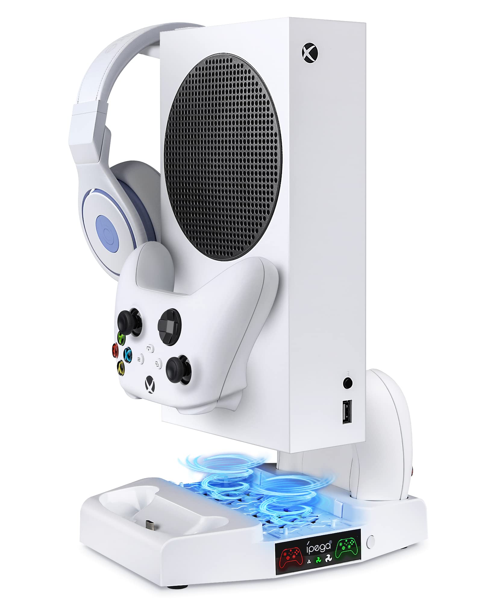 RTTACRTT Adjustable Cooling Stand for Xbox Series S, Dual Controller Charger, with Desktop Organizer
