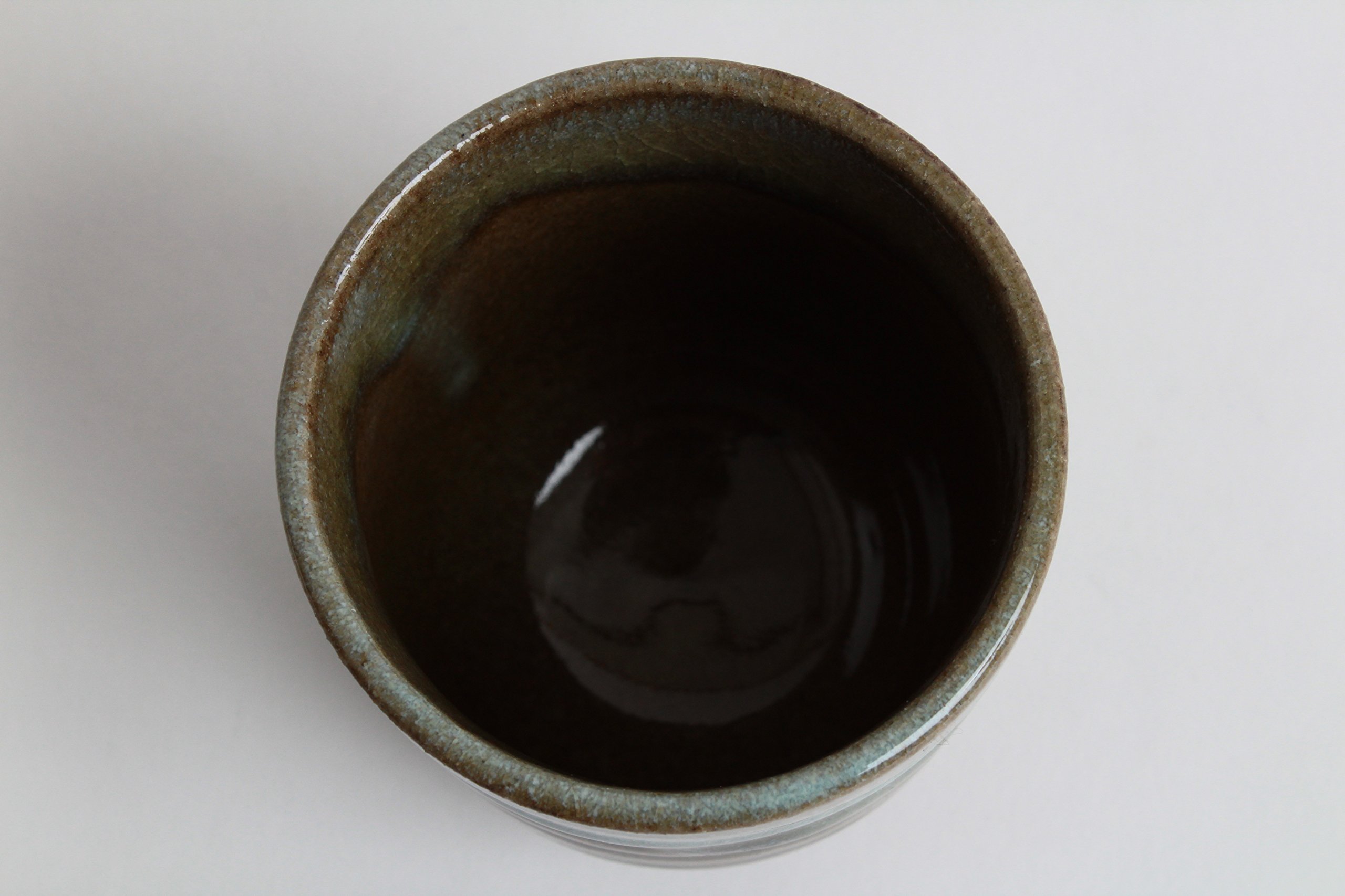 Mino ware Japanese Pottery Yunomi Chawan Tea Cup Sky Blue Glaze on Moss Green made in Japan (Japan Import) KSY002