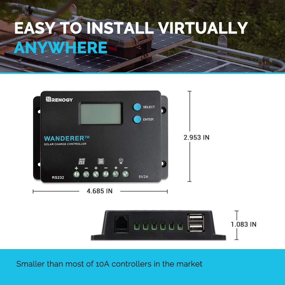 Renogy 100 Watt 12 Volt Monocrystalline Solar Panel and 10 Amp Solar Charge Controller Bundle