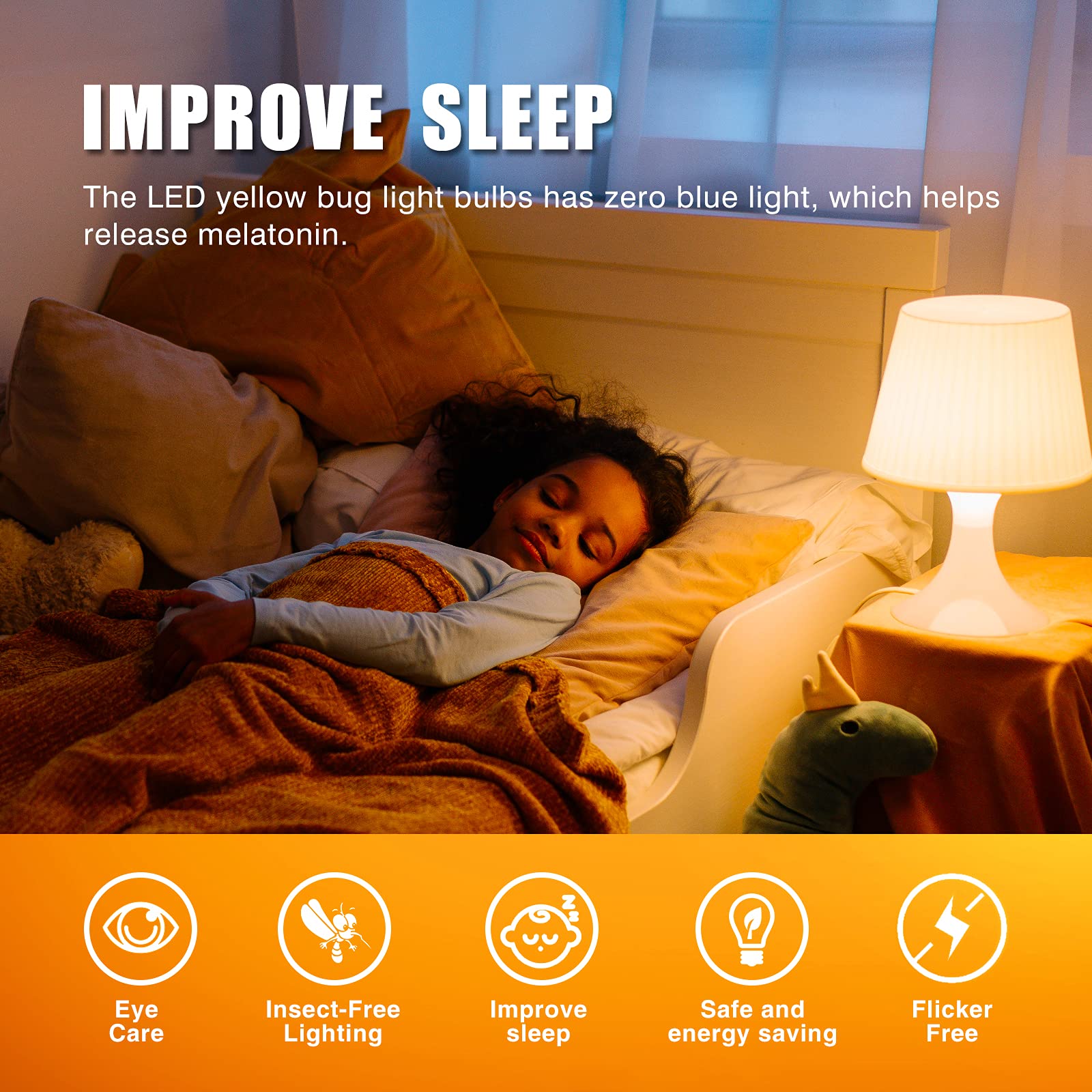 Neporal Amber Light Bulbs 9W 75W Equivalent, Warm Soft Light Bulbs 1800K, Energy-Saving LED Amber Night Light Bulbs for Bedroom, Blue Light Blocking Amber Night Light for Bedroom,Baby Nursery