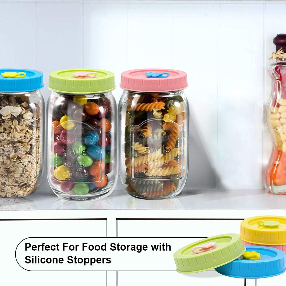Regular Mouth Mason Jar Lids with Straw Hole/ Stoppers/Silicone Rings/Cleaning Brush, Rust-proof, BPA Free Plastic Canning Lids, Great for Drinking & Food Storage(26 Pack)
