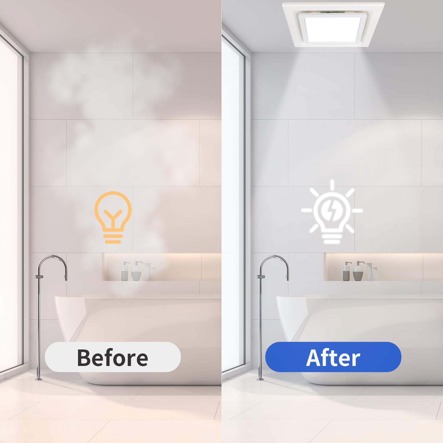 Yopmb Bathroom Exhaust Fan with LED Light ,Square Ceiling Mount Quiet Exhaust Fan for Shower/Bathroom/Office/Home/Restroom,1.0Sone 110 CFM 110V 4" Duct, White