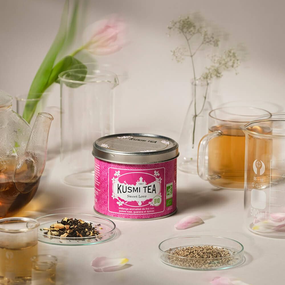 Kusmi Tea - Sweet Love Bio - Blend of Black Tea, Pink Pepper, Guarana & Spices - Organic Flavore Black Tea - 3.5 oz Loose Tea