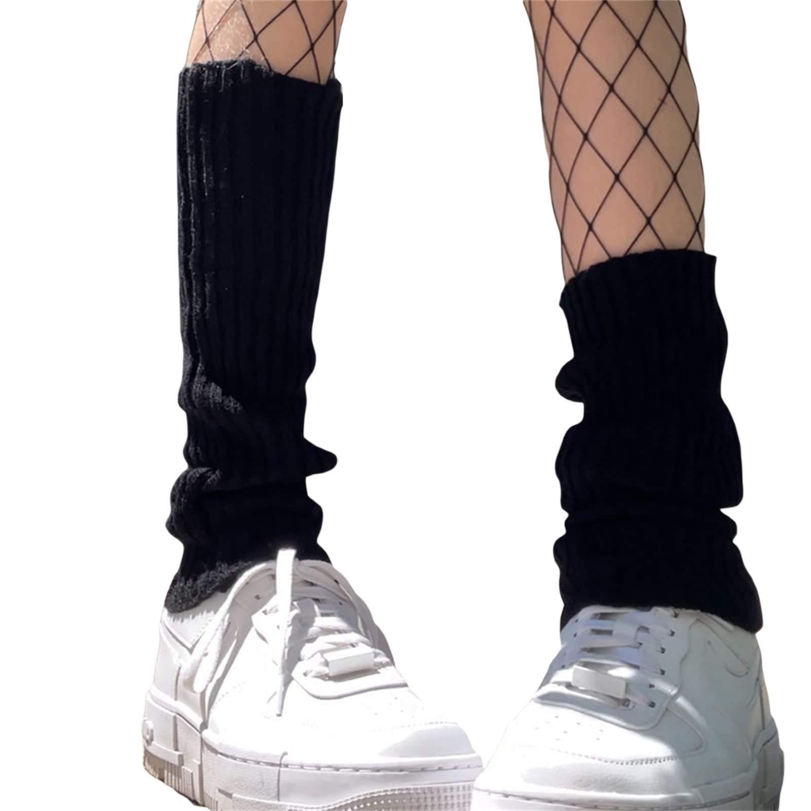 pengnight Womens Cable Knit Long Socks Leg Warmers Japanese Harajuku Kawaii Boot Socks (Black #1, One Size)