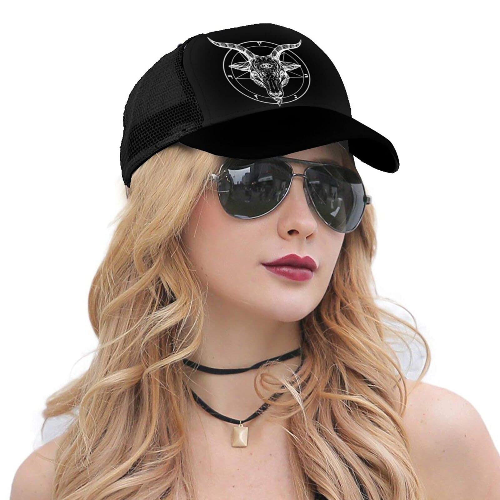 Pentagram with Demon Baphomet Satanic Goat Fashion Men and Women Comfortable Curved Edge Mesh Baseball Cap Trucker Hat