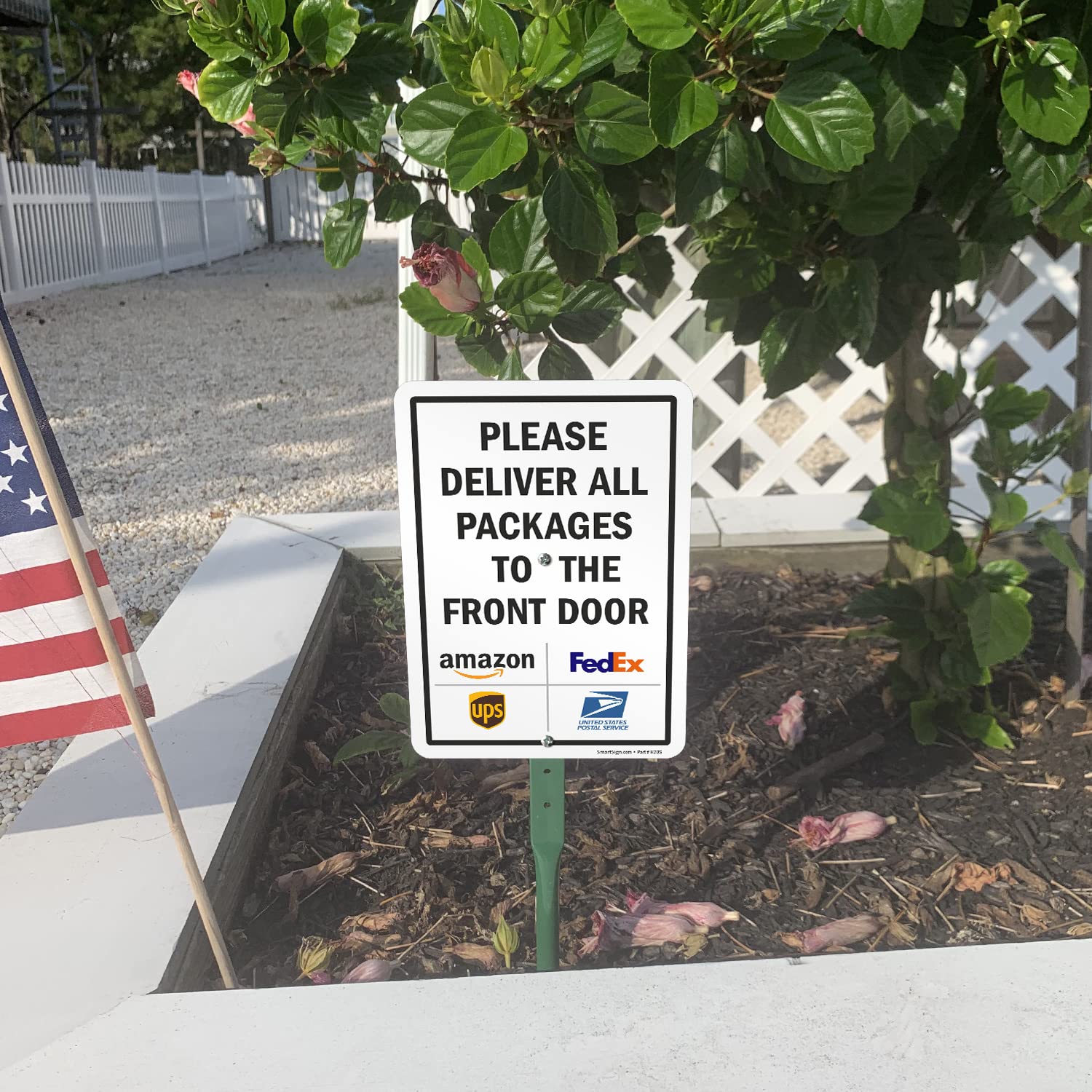 SmartSign 10 x 7 inch “Please Deliver All Packages to The Front Door” Yard Sign, 40 mil Laminated Rustproof Aluminum, 21.5 inch Tall Sign & Stake Kit, Multicolor, Made in USA