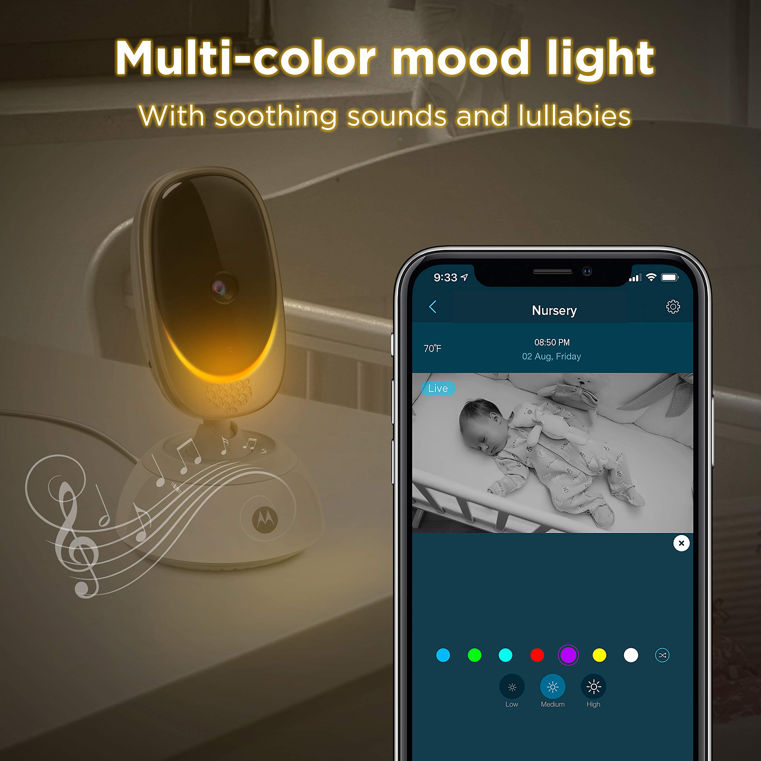 Motorola Connect85-2 Video Baby Monitor β 5β Parent Unit and WiFi HD Viewing β Two Cameras with Mood Light, Remote Pan Scan, Digital Tilt/Zoom, 2-Way Talk, Night Vision, Temp Sensor