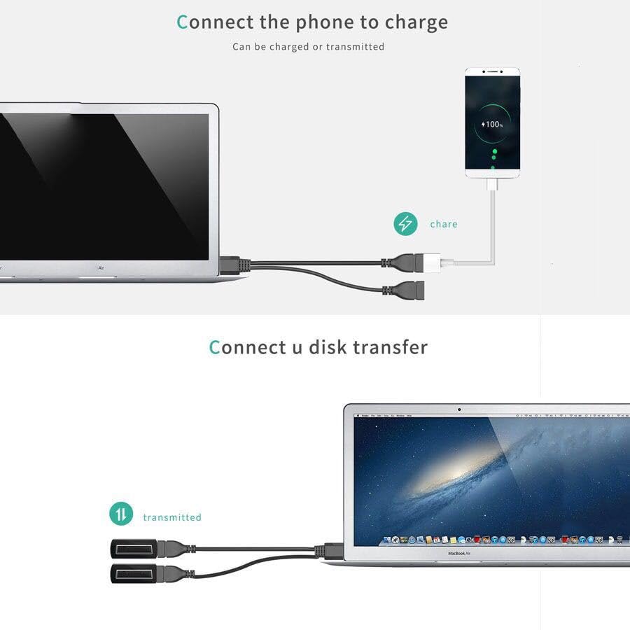 USB 2.0 Hub Two Port USB Adapter Ultra Slim Portable USB A Splitter Mini USB Dongle for Surface Pro, Notebook, PC, iMac, MacBook Air/Mini/Pro, Laptop, USB Flash Drives, Data and Charging (Black)