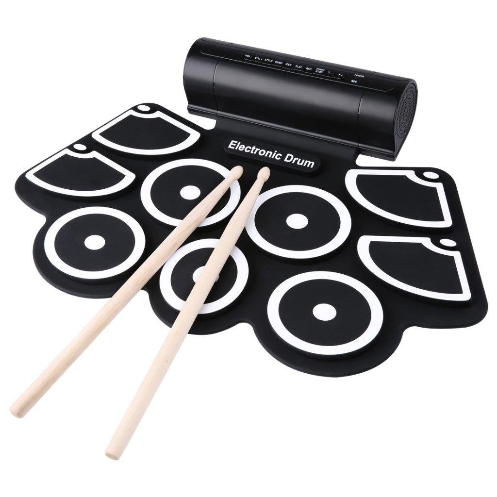 Lightahead Portable 9 Pads + 2 Pedals Electronic Roll Up Drum Set Kit with Built in Speakers, Drumsticks, and Power Supply (Ages 14 & UP)