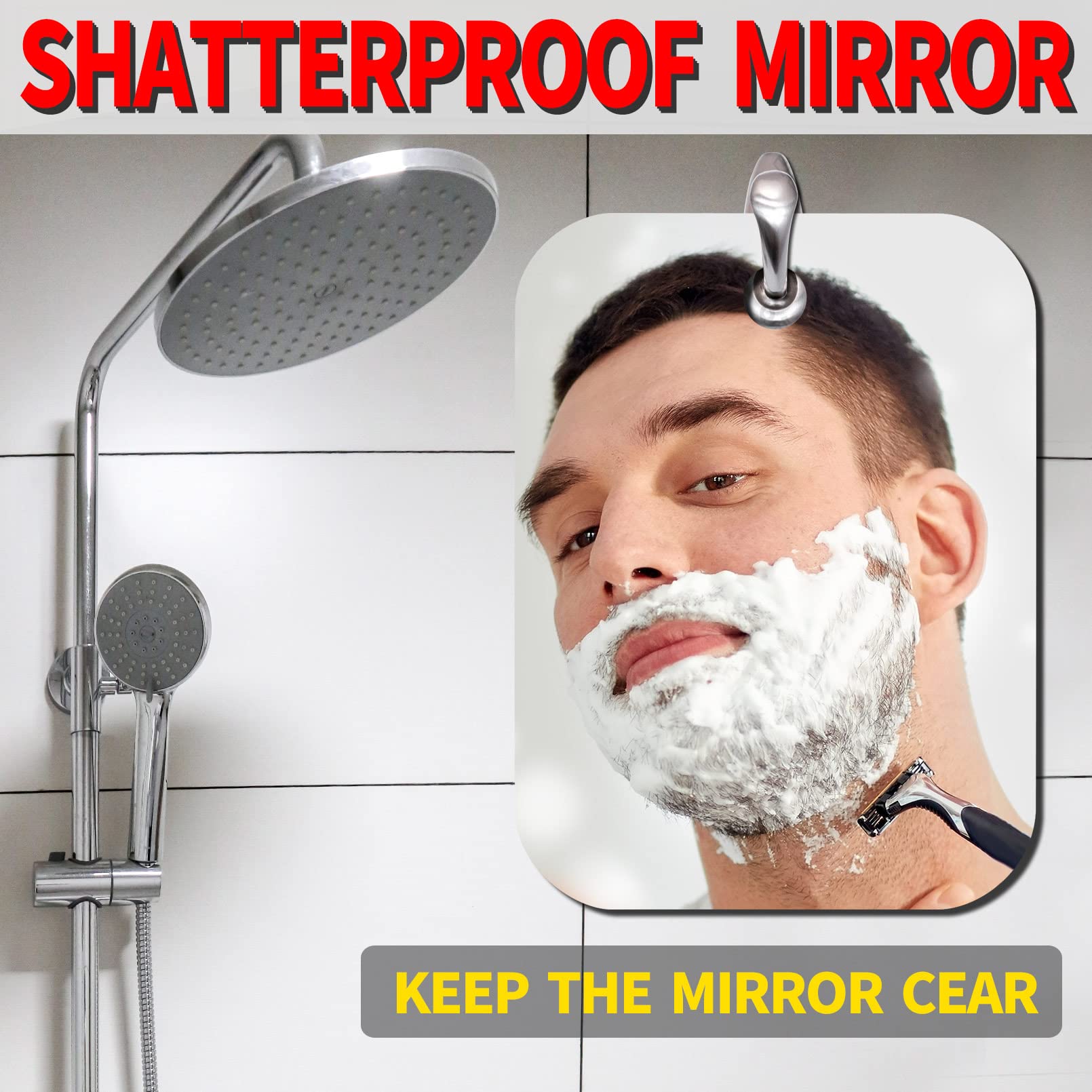 SHATTER MIRROS 2 Pack Shower Mirror Fogless Shaving, 8''x6''Medium Wall Camping, Frameless Portable Hanging Travel Mirrors, Handheld Locker, Makeup Plastic, Anti Fog Free Shave, Bathroom, Silver