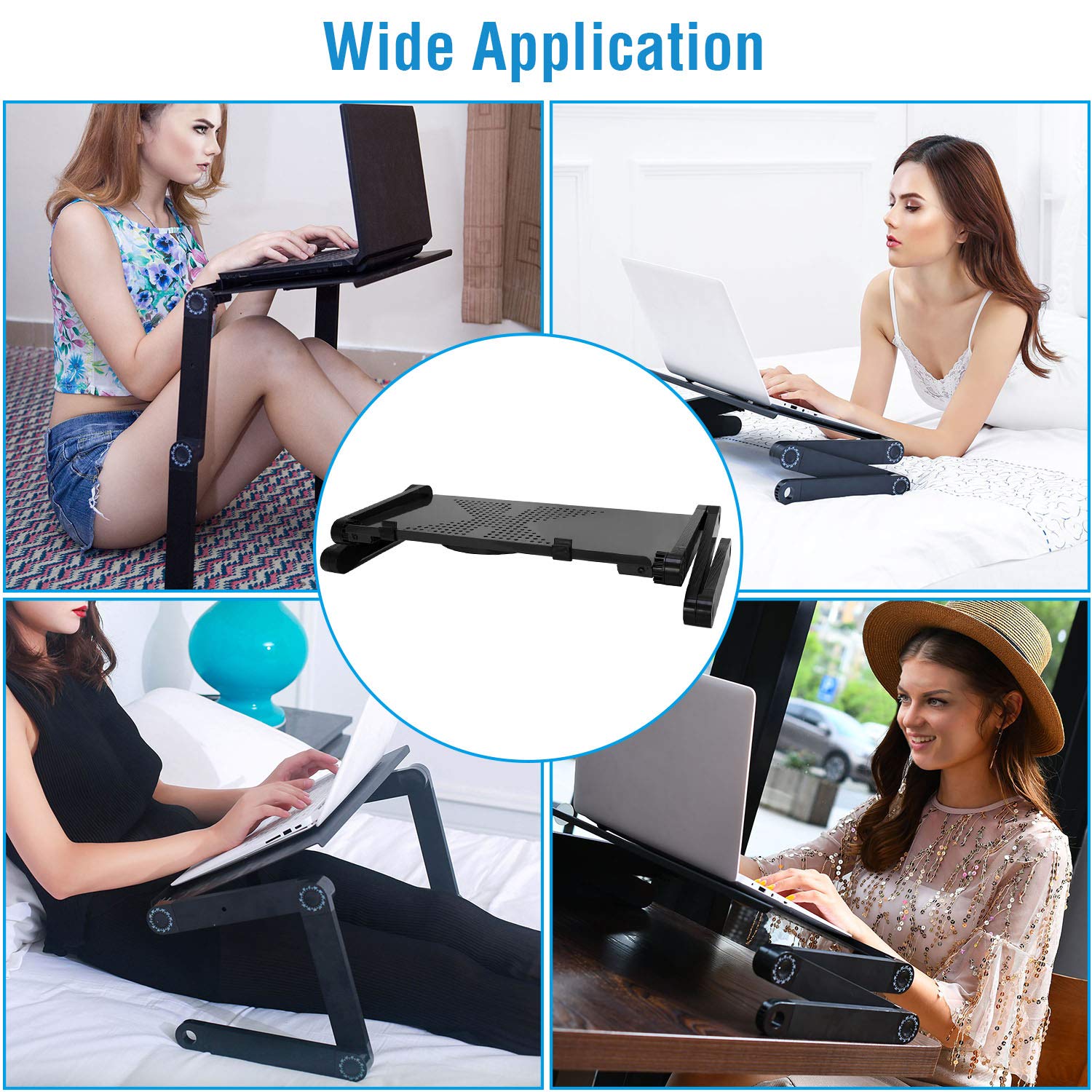 KOCASO Adjustable Laptop Stand, Aluminum Portable Laptop Table for up to 21" Laptops with Mouse Pad, Ergonomic Laptop Holder Computer Lap Desk Tray Standing for Couch TV Bed Sofa Office Students Gift