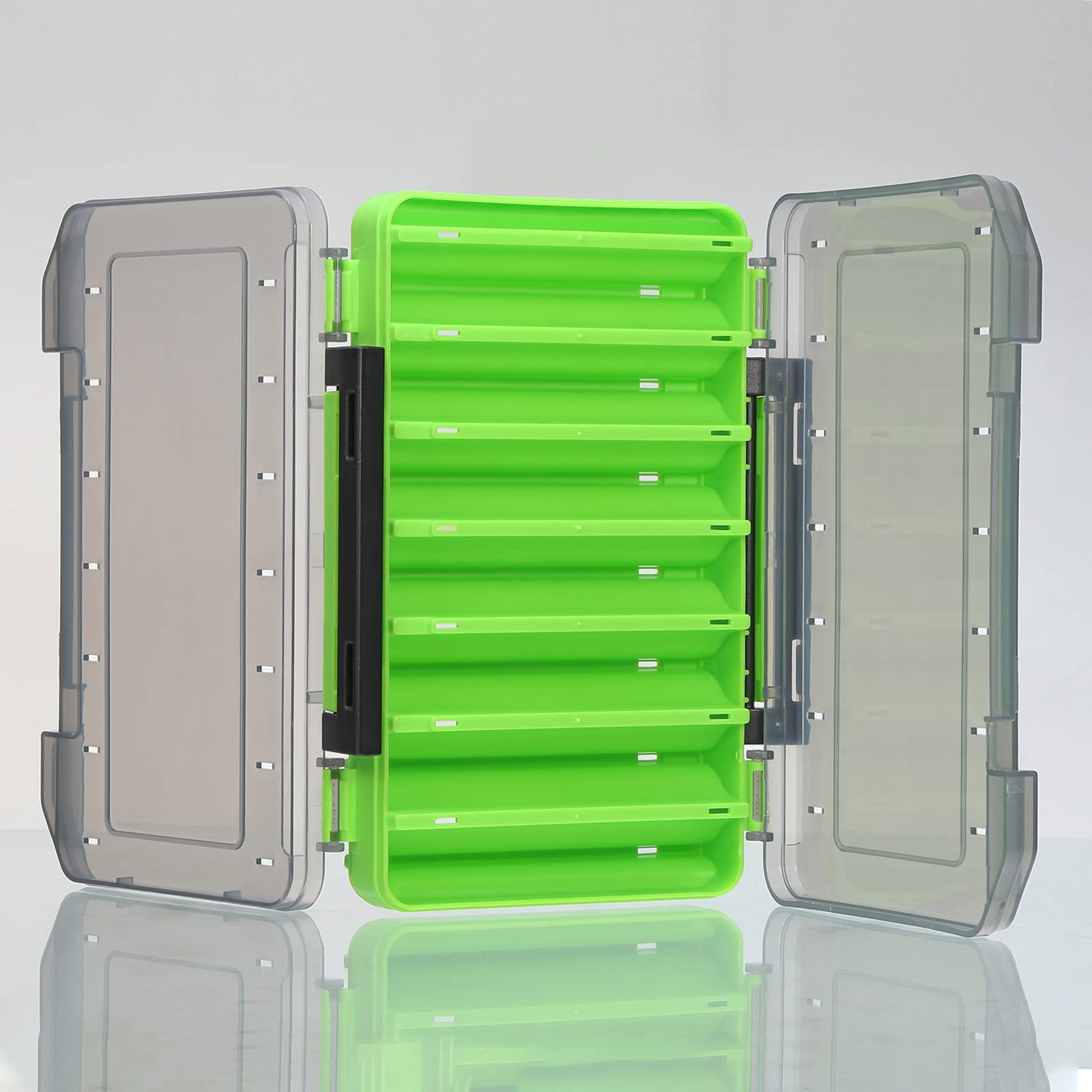 PATIKIL Two-Sided Plastic Box Fishing Lure Storage Container 14 Grids Fish Tackle Organizer, Gray