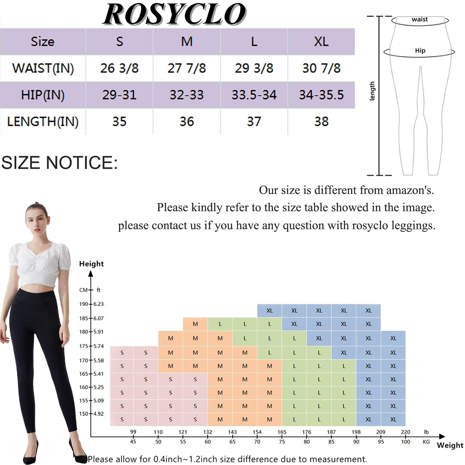 rosyclo High Waisted Leggings for Women Soft Tummy Control Yoga Pants with Pockets Non See Through Stretch Workout Pants