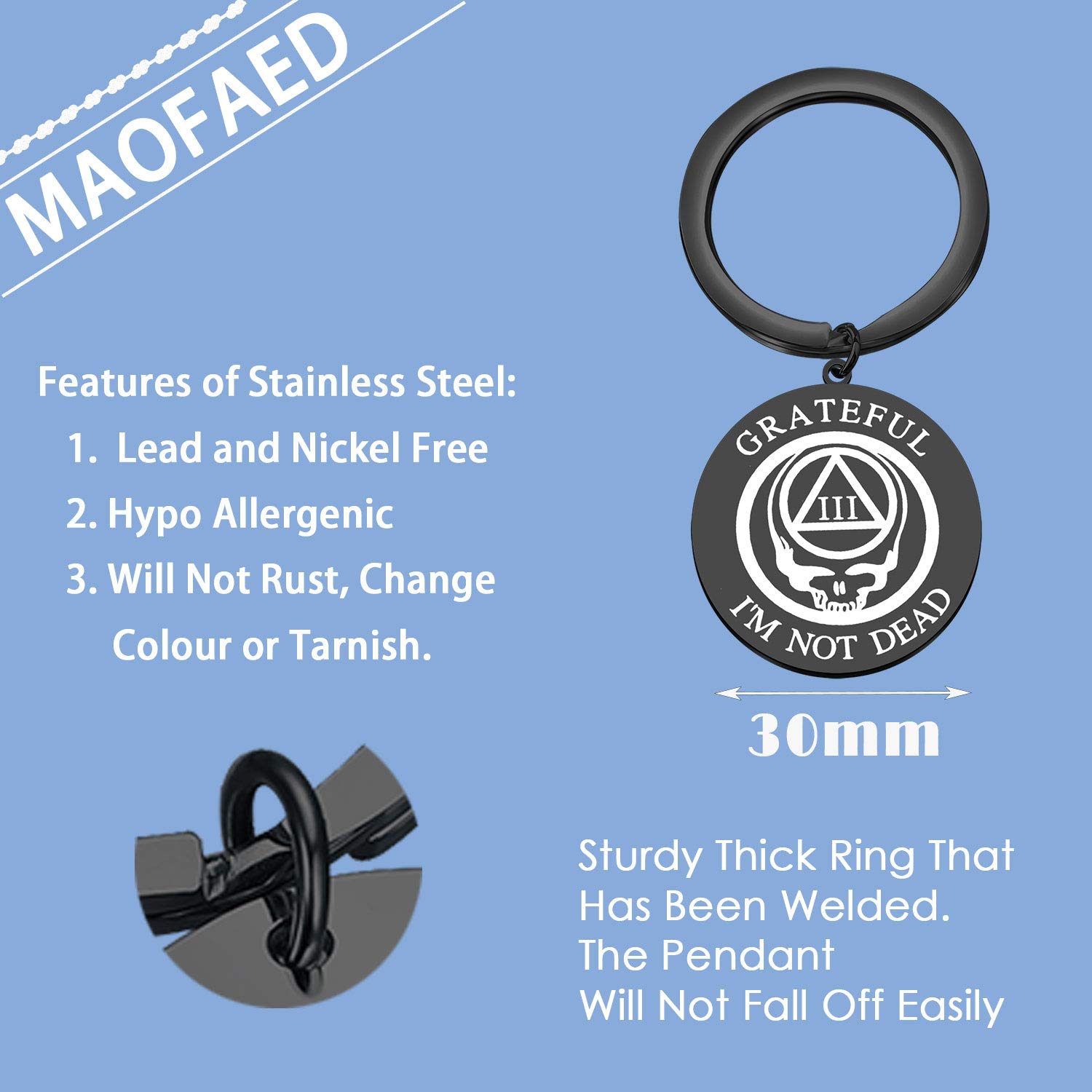 MAOFAED 1 Year 2 Years 3 Years 4Years 5 Years Sobriety Anniversary Keychain Sobriety Gift Sobriety keychain AA Recovery Jewelry AA Gift (grateful AA III black)
