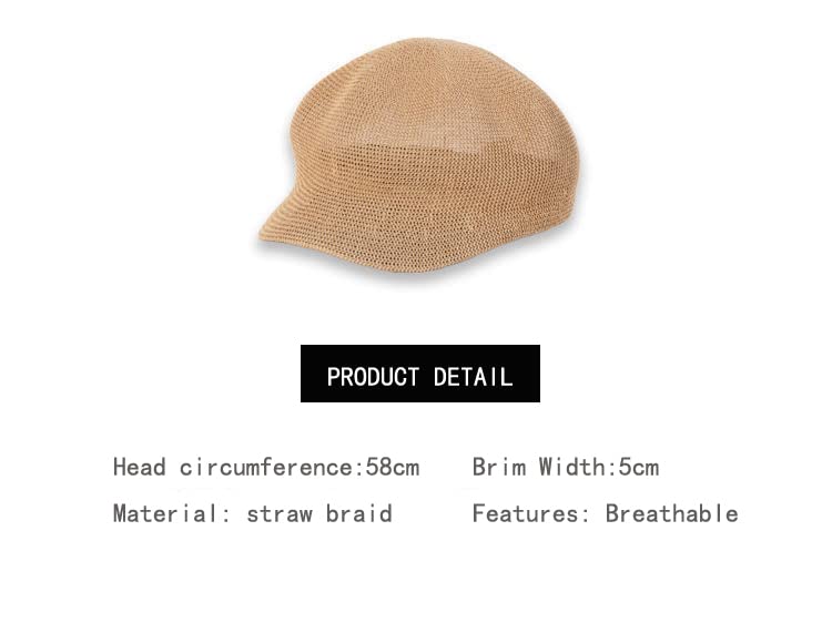Octagonal Cap Straw Women Summer Thin Newsboy Cap Painter Adjustable Rope Knitted Beret Mesh Breathable Boinas para Mujer, One Size