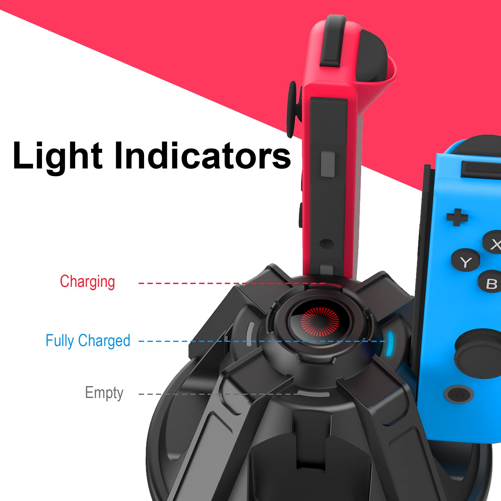 SIKROFEGEN Joy-Con Charger Dock for Nintendo Switch/Switch OLED with LED Indicator, Charges Up to 4 Joy-Cons
