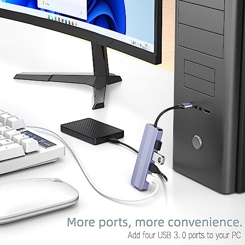 USB 3.0 Hub 4-Port, Ultra-Slim Data USB Hub Splitter USB Expander for MacBook, Mac Pro, Mac Mini, iMac, Surface Pro, XPS, PC, Laotop to Extend Flash Drive, HDD, Console, Printer, Camera,Keyborad etc