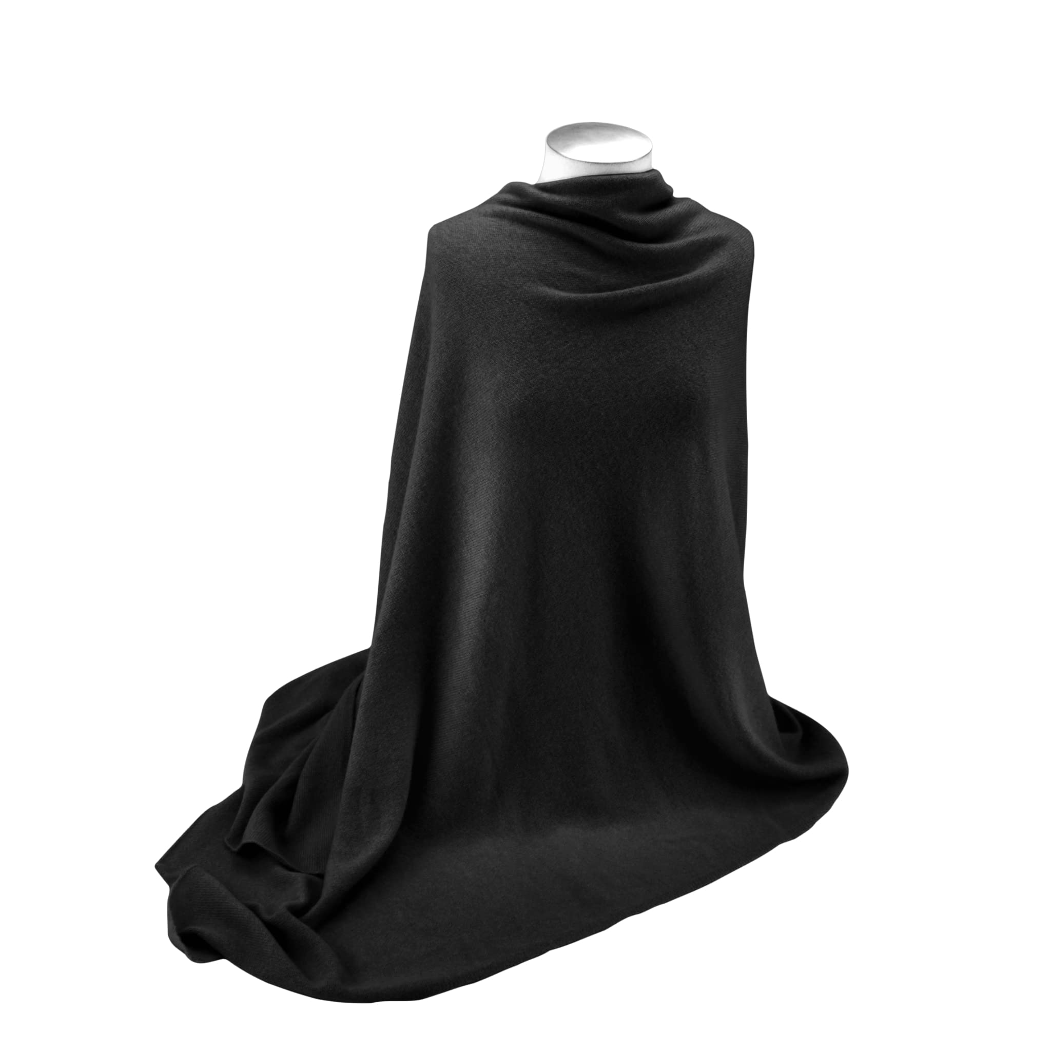 Jet&Bo 100% Pure Cashmere Travel Wrap, Shawl, Scarf & Blanket Black, Storage Bag + Gift Box