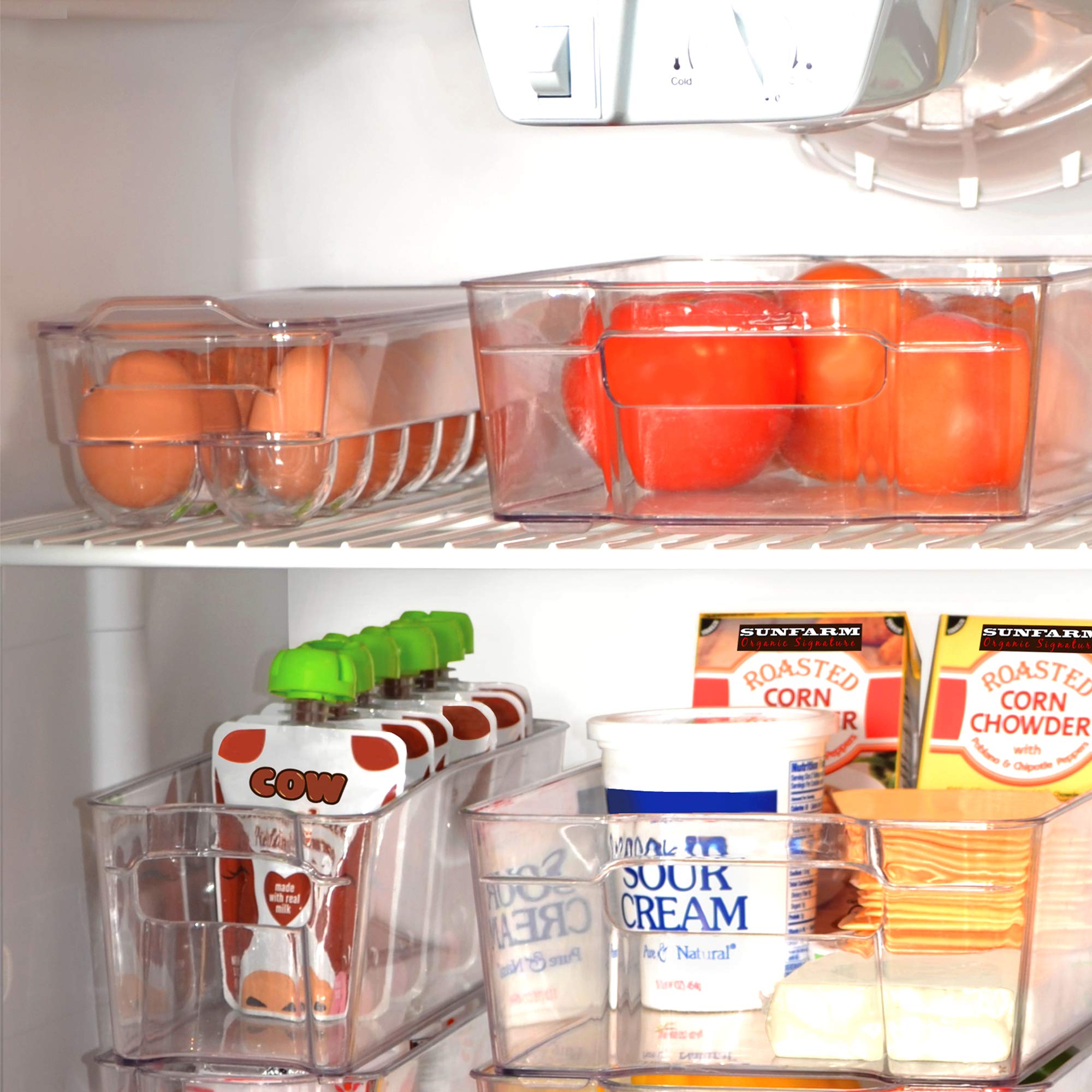 Smart Design Stackable Refrigerator Egg Holder Bin with Handle and Lid - Set of 2 - BPA Free Plastic - Fridge, Countertop, Large Cabinet, Home Pantry Food Tray - 14.65 x 3.25 Inch - Clear