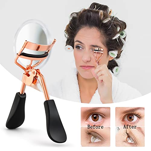 Sibba Professional Eyelash Curler, Lash Curler with 10 Extra Silicone Replacement Pads for Women Girls No Pinching or Pulling Fit All Eye Shapes (Gold)