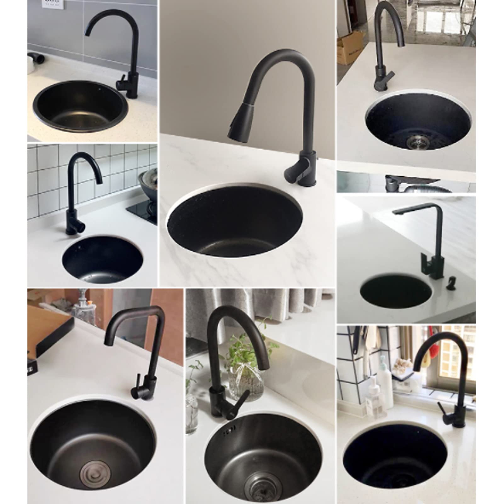 Kitchen Sink Undermount Stainless Steel Single Bowl, Mini Round Kitchen Sink Bar Round Basin Wet Bar Sink with Strainer & Bottom Grid(Black)