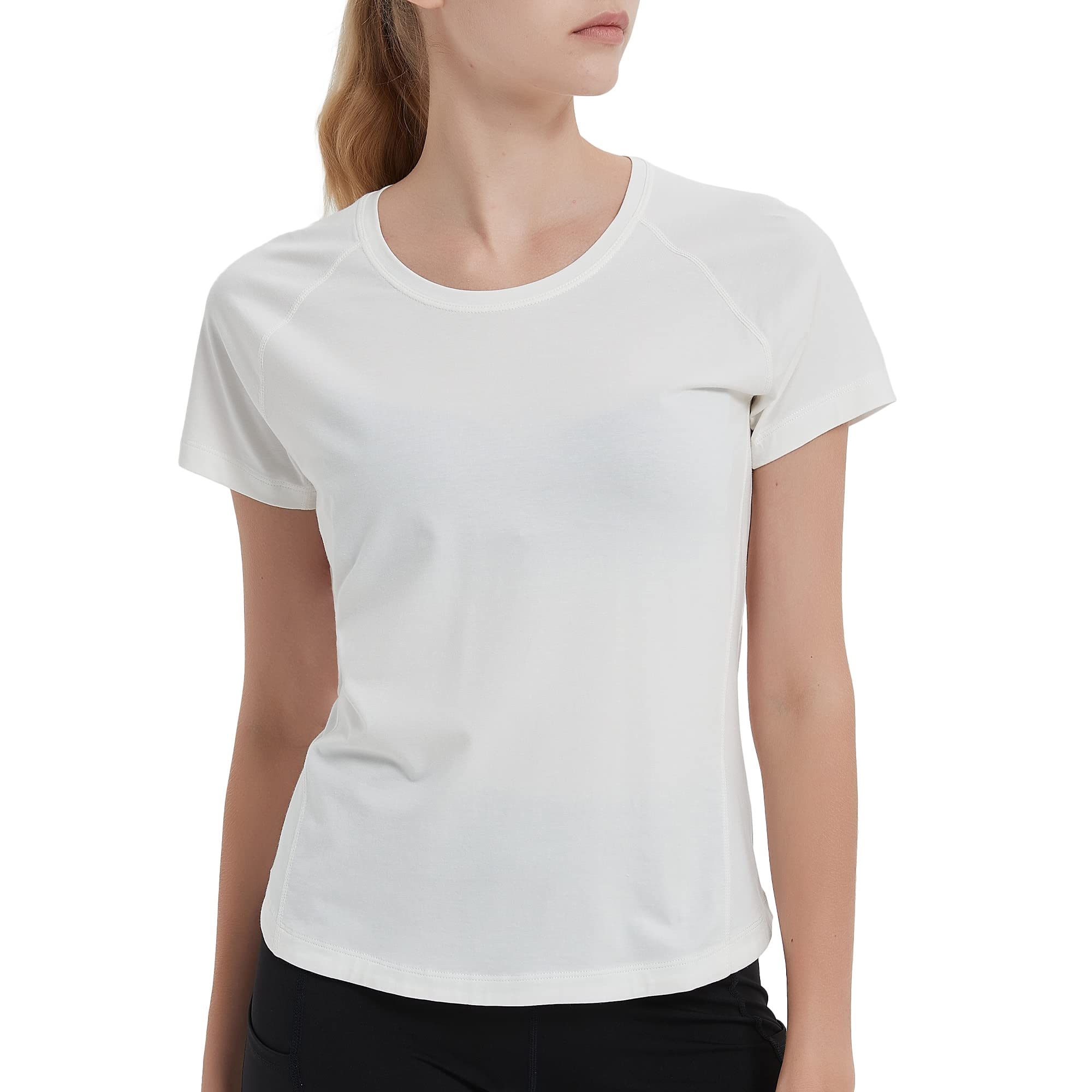netdraw Women's Ultra-Soft Bamboo Workout T-Shirt Seamless Yoga Running Gym Athletic Casual Short Sleeve Tops(White, Medium)
