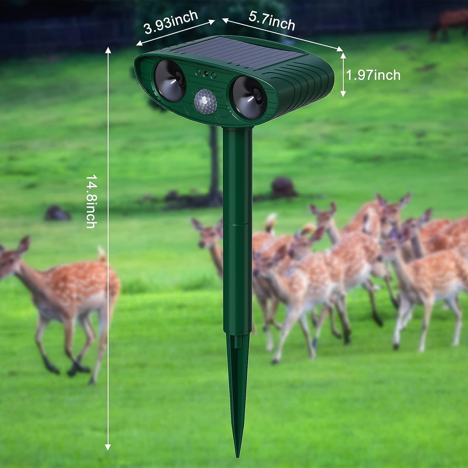 Mageloly Ultrasonic Bird Deterrent, Solar Animal Repeller Bird Repellent Devices Outdoor with Motion Sensor and Led Light Alarm, Waterproof Ultrasonic for Mole Dogs, Cats, Skunk, Squirrels, Green