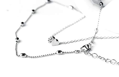 MAIHAO 925 Silver Double Layer Necklace Heart Choker Chunky Chain Bib Necklace Women Jewelry Pendant GF (Silver)