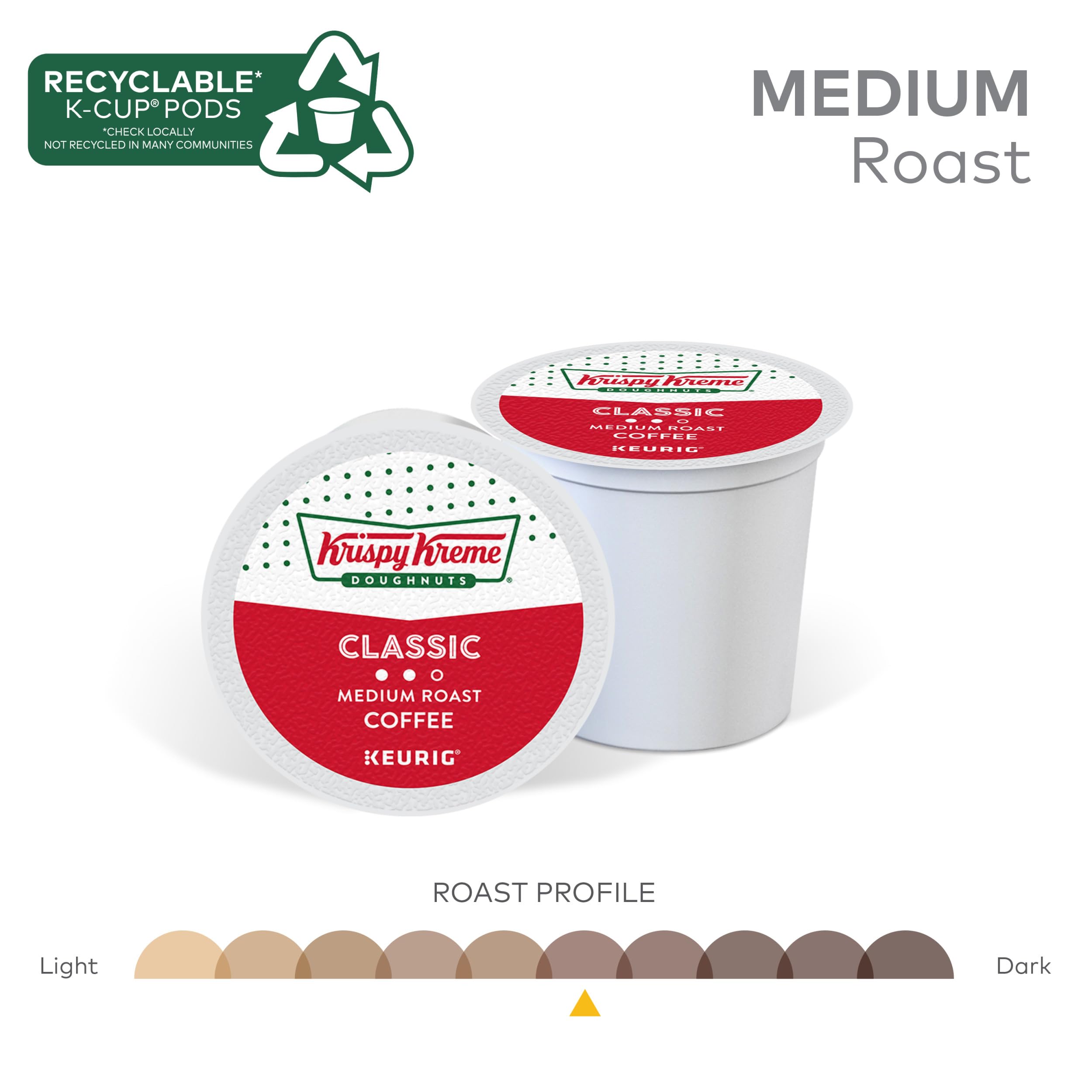Krispy Kreme Classic, Single-Serve Keurig K-Cup Pods, Medium Roast Coffee, 12 Count (Pack of 6)