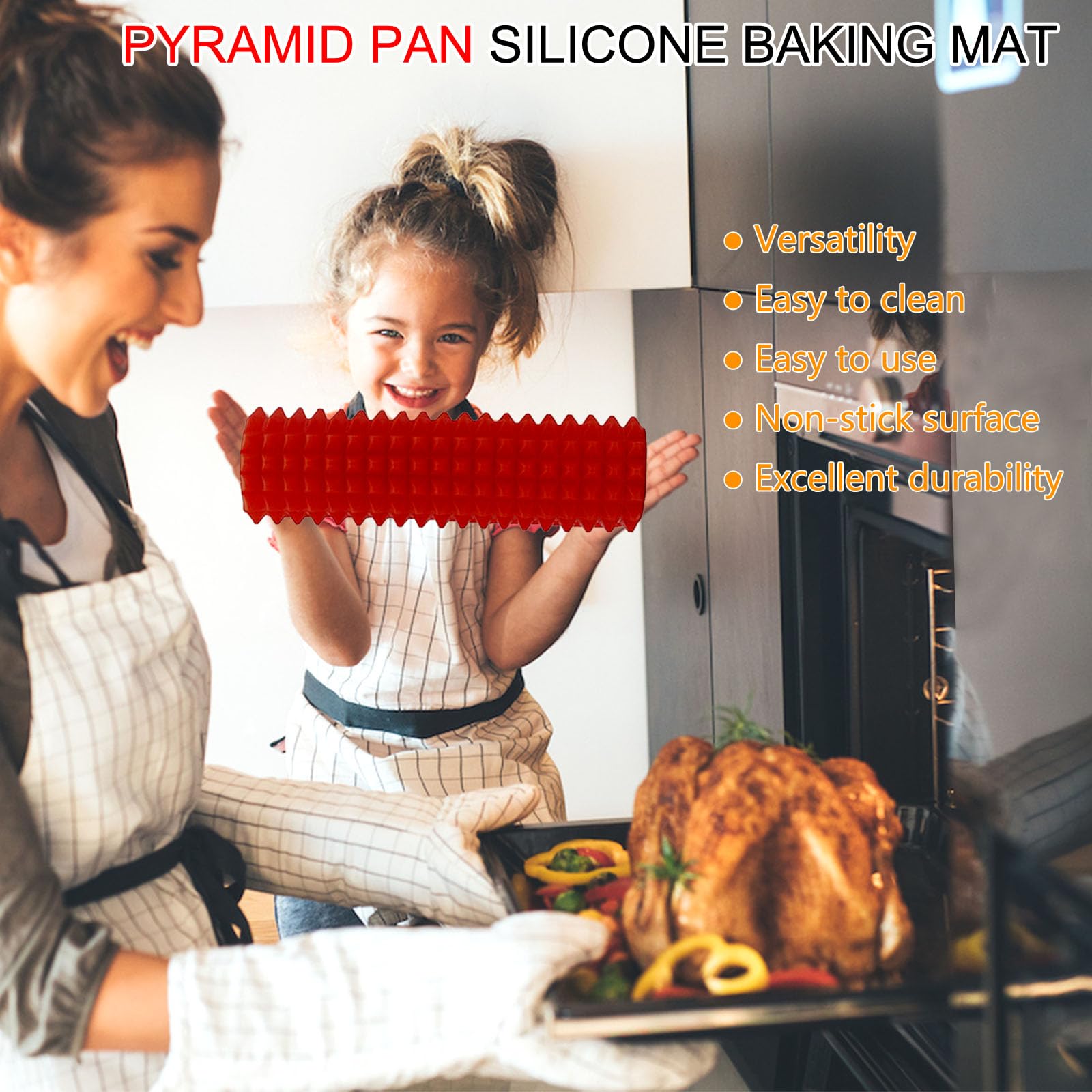 ShangPinFeiLi Silicone Baking Mat Pyramid Sheets Cooking Pan 16"x11" 2 Pack-Red,Best Healthy Fat Reducing Nonstick Cooking Mat for Baking Mat with Grid for Oven Grilling BBQ, Baking and Roasting