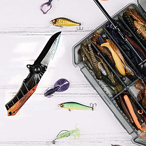Spring Assisted Pocket Knife with Clip, Folding Pocket Knife - Decorative Metal and Wood Handle Grip