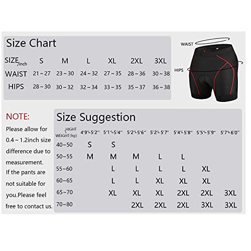 RISESBIK Women’s Cycling Underwear Bike Shorts 3D Padded, Bicycle MTB Underpants with Mesh Slim Lightweight (Black-Red, L)