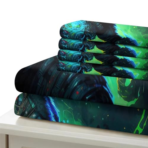LAHTI Cosmic Space Wolves 3D PrintedSuper Soft Bedding Set Comforter Covers Quilt Cover Duvet Cover with Pillowcases for Childrens and Adults Microfiber 3 Pieces with Zipper Closure Single(135x200cm)