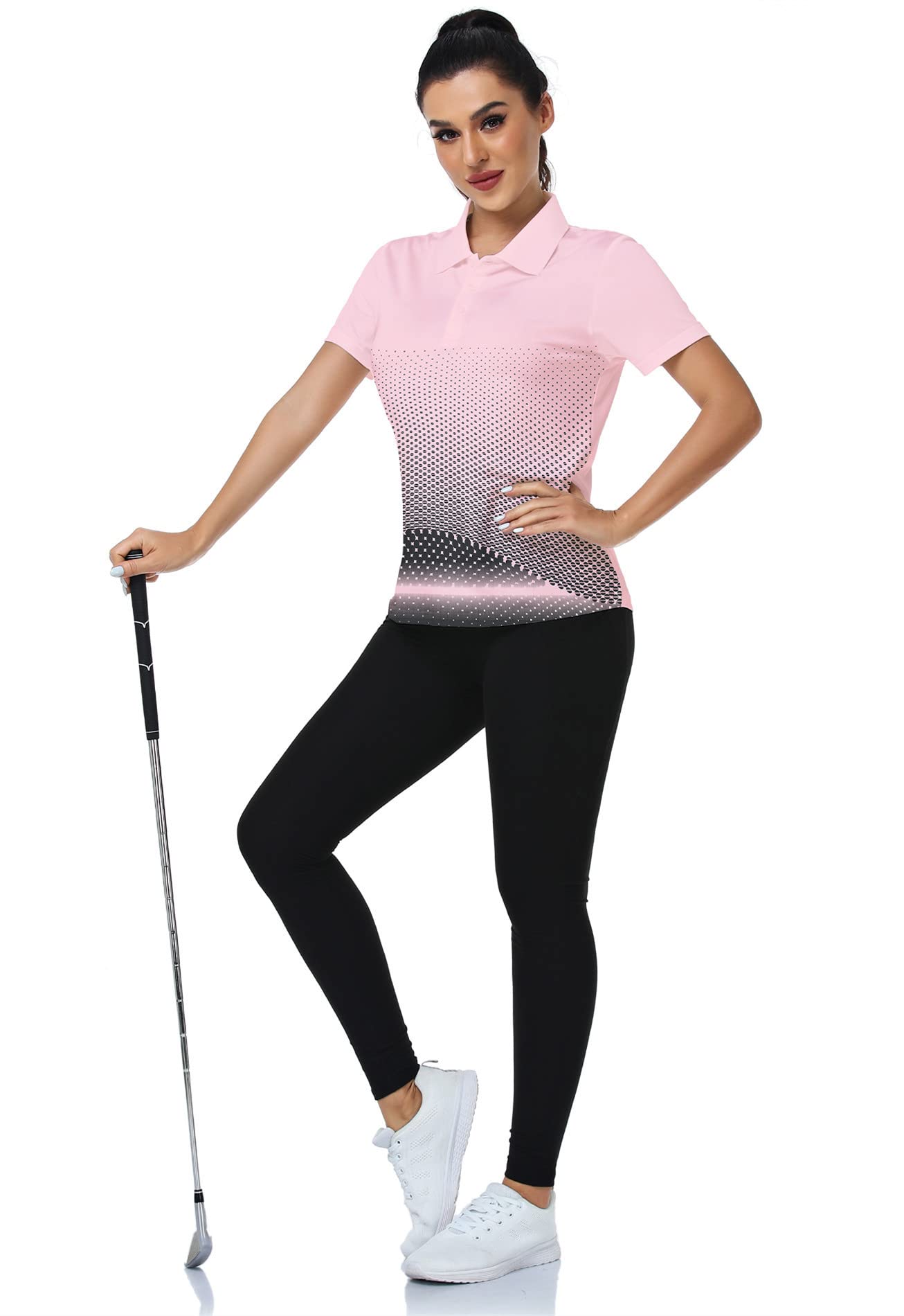 Patterned Womens Golf Shirts Short Sleeve Collared Printed Polo Sport Shirts Moisture Wicking T-Shirt