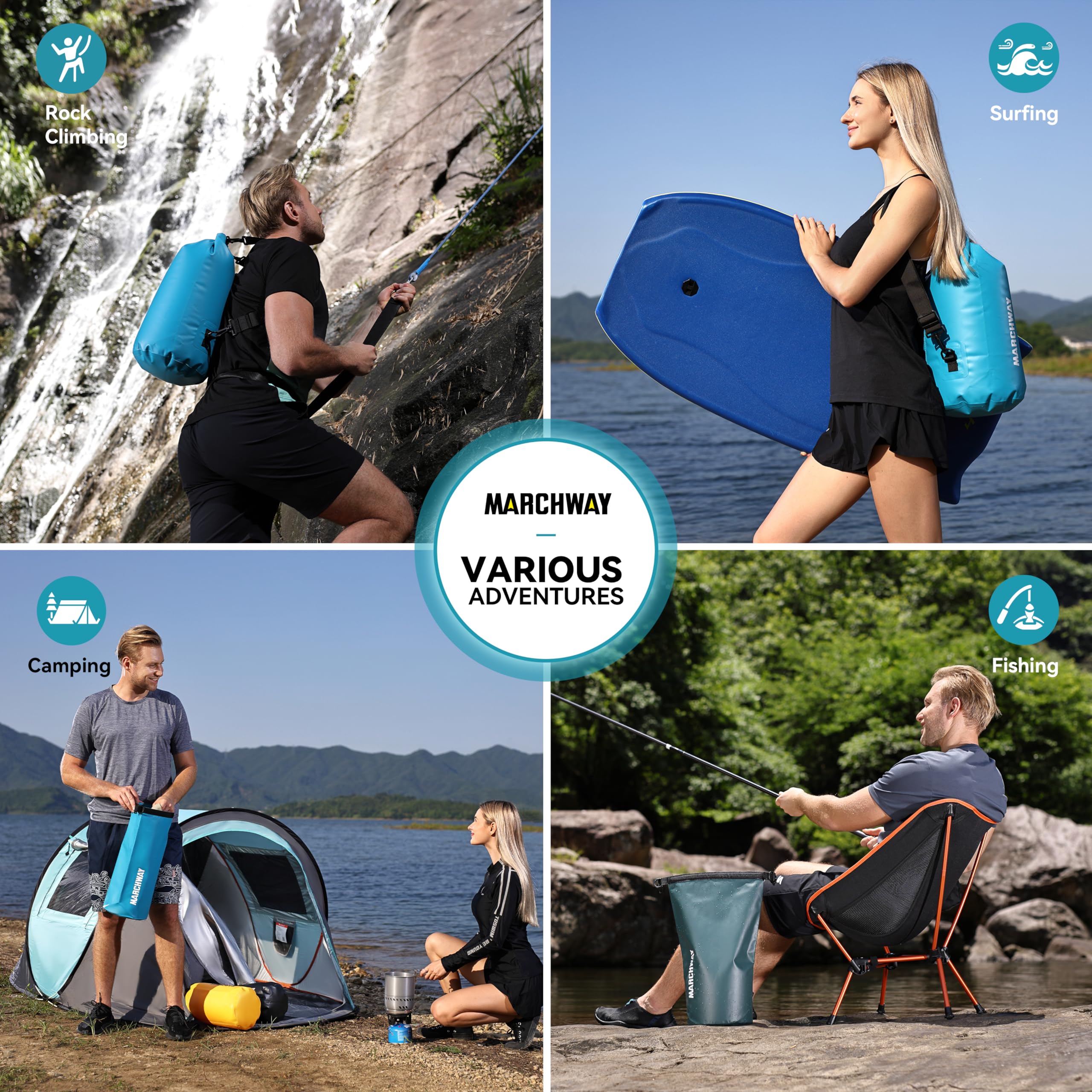 MARCHWAY Floating Waterproof Dry Bag Backpack 5L/10L/20L/30L/40L, Roll Top Sack Keeps Gear Dry for Kayaking, Rafting, Boating, Swimming, Camping, Hiking, Beach, Fishing (Teal, 20L)