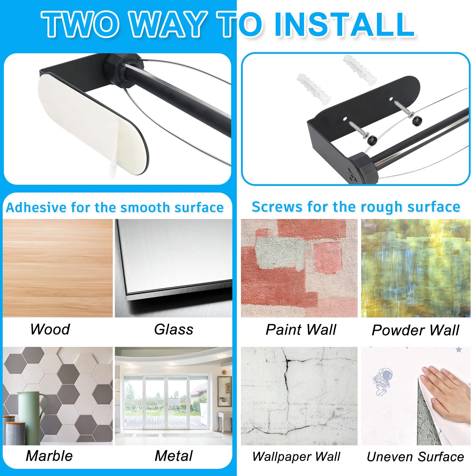 Paper Towel Holder Under Cabinet, Biupky Single Hand Operable Adhesive Paper Towel Holder Wall Mount with Damping Effect Stainless Steel Paper Towel Rack for Kitchen Bathroom