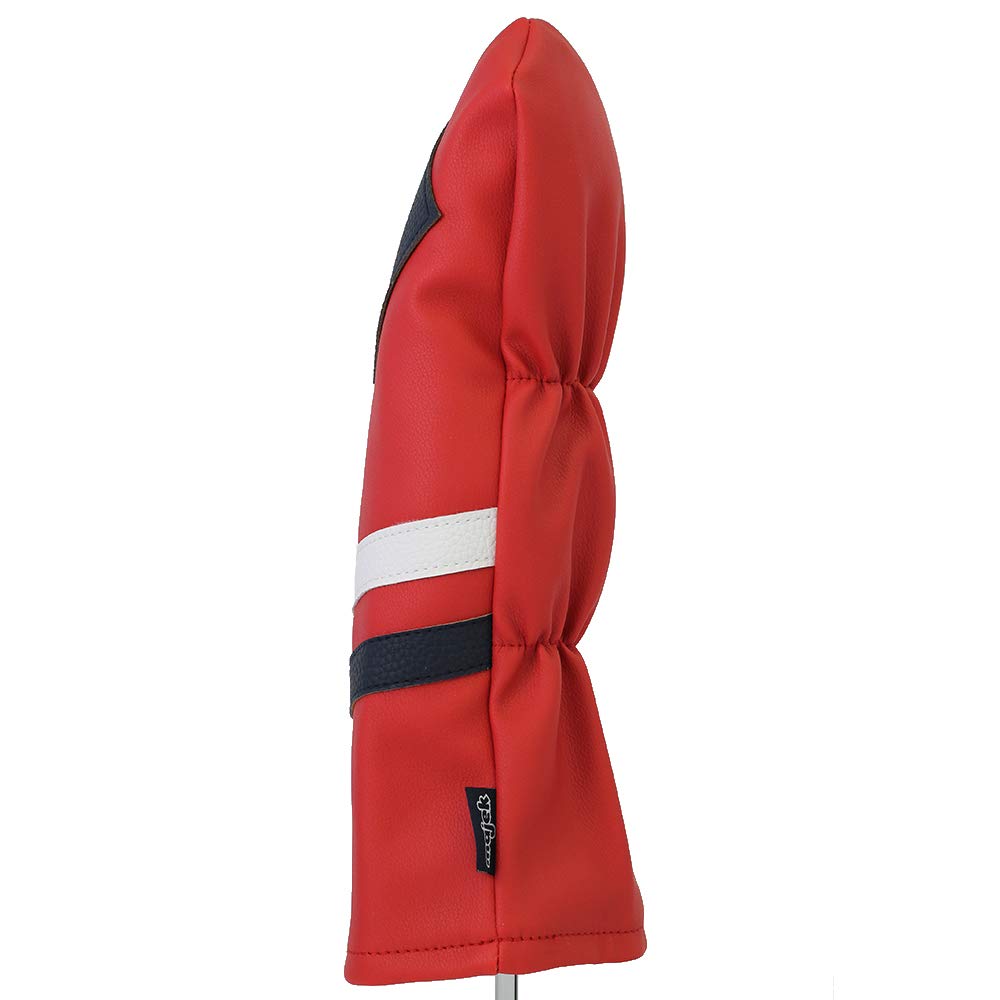 Majek Retro Golf Headcover Red with White and Blue Stripe Vintage Leather Style 1 Driver Head Cover Fits 460cc Drivers Classic Look