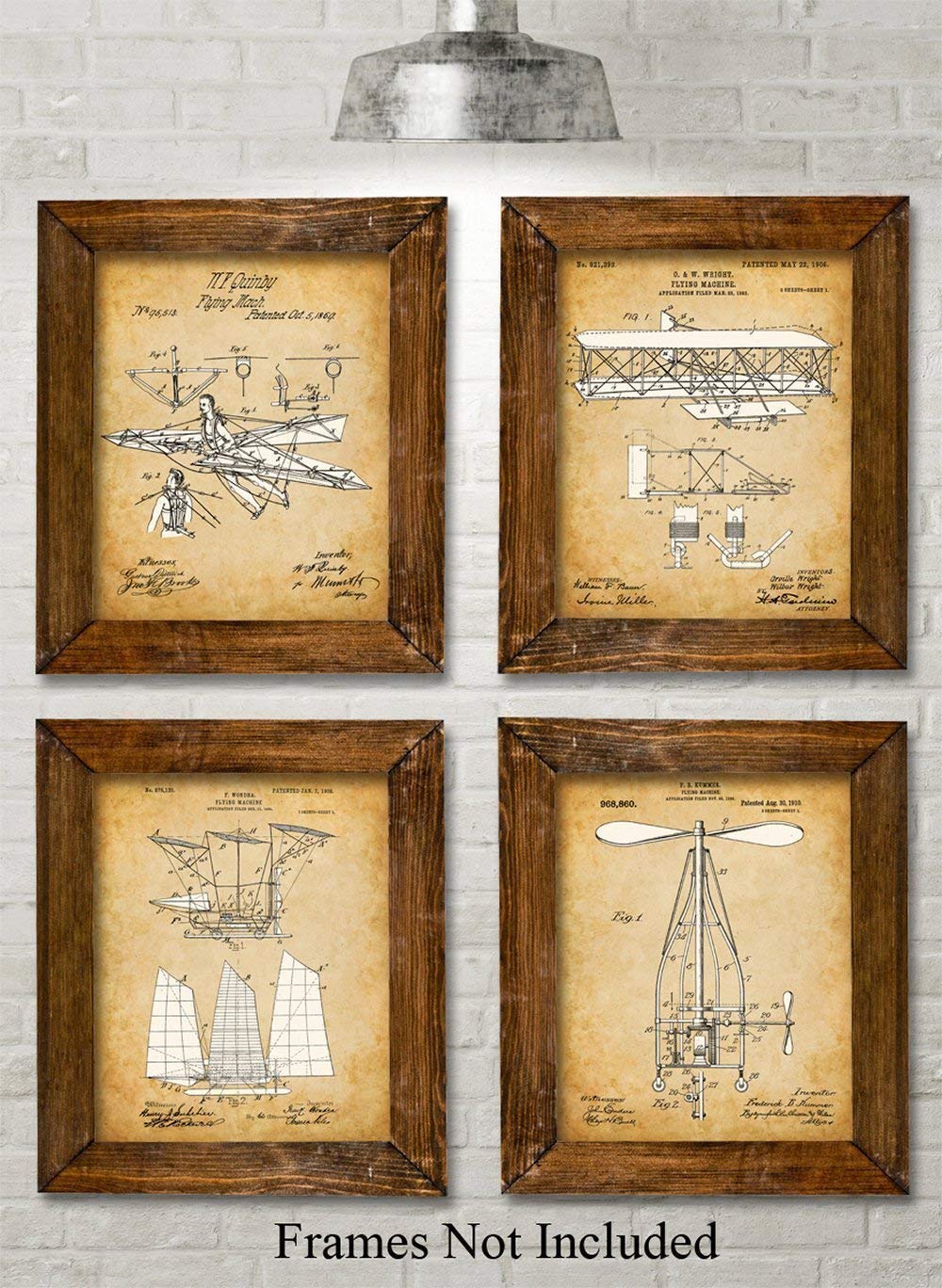 Original Flying Machines Patent Prints - Set of Four Photos (8x10) Unframed - Makes a Great Home or Man Cave Decor and Gift Under $20 for Engineers and Pilots