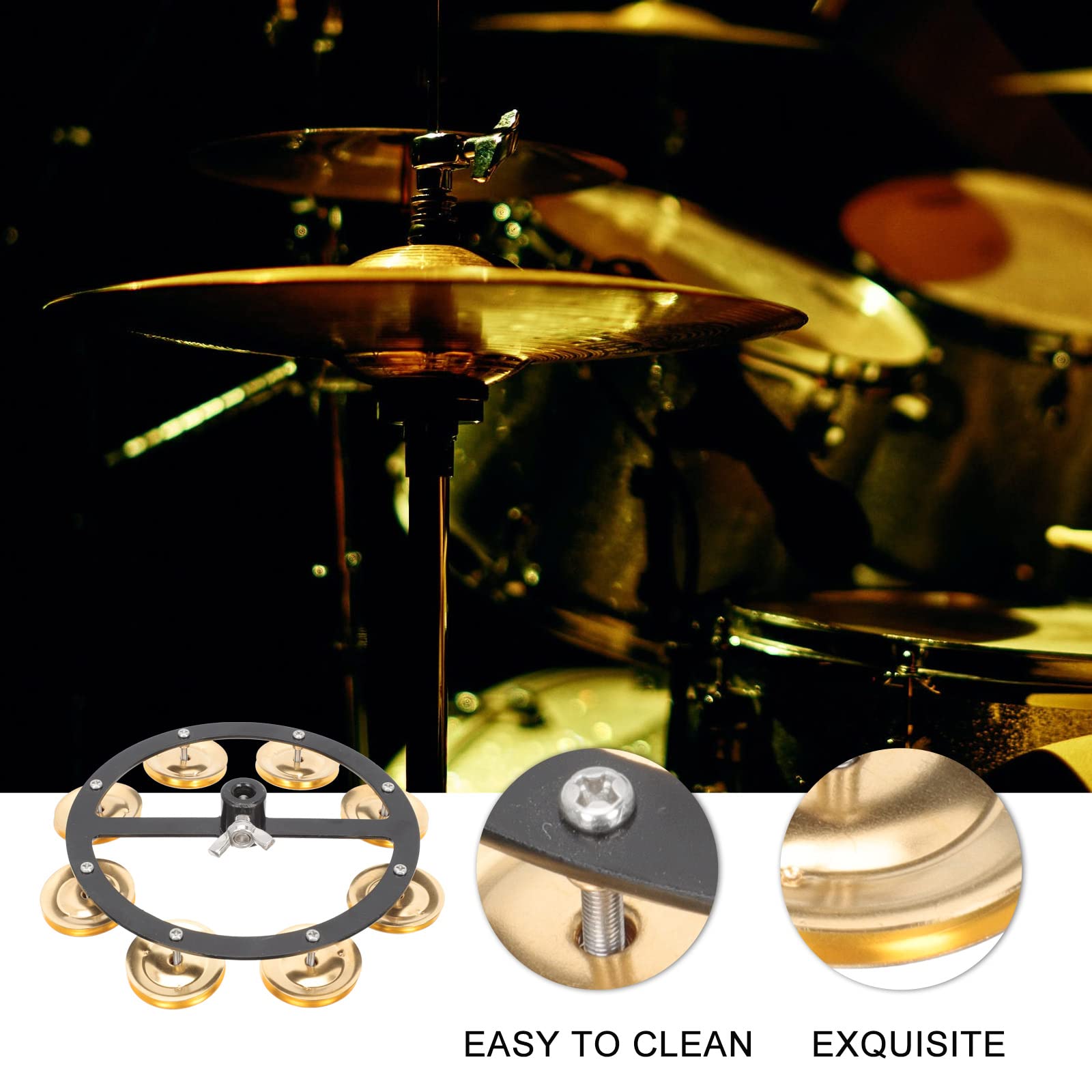 Percussion Steel Cymbal -Hat Tambourine with Single Row Drum Set Cymbal Accessory Golden Tabla