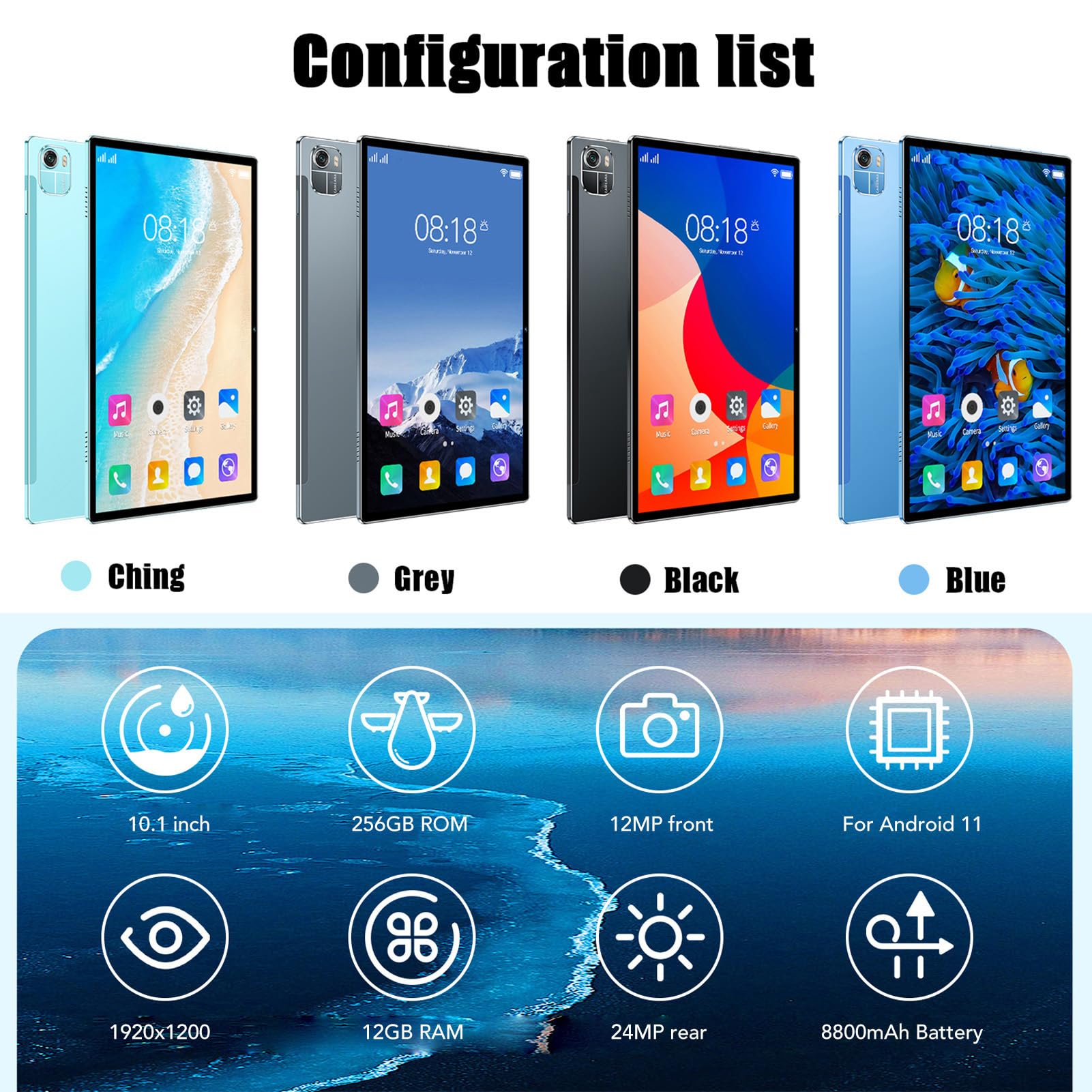 Luqeeg Office Tablet, 12GB 256GB Memory 4G LTE HD Tablet 10.1 Inch 12MP 24MP Camera Octa Core CPU for School (US Plug)