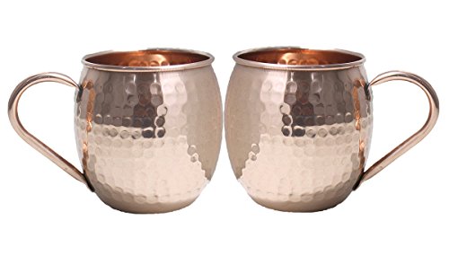 PARIJAT HANDICRAFT Moscow Mule Copper Mugs 16 Oz Copper Moscow Mule Mugs Solid Copper Hammered Mug Copper Cups for Moscow Mules Set of 4