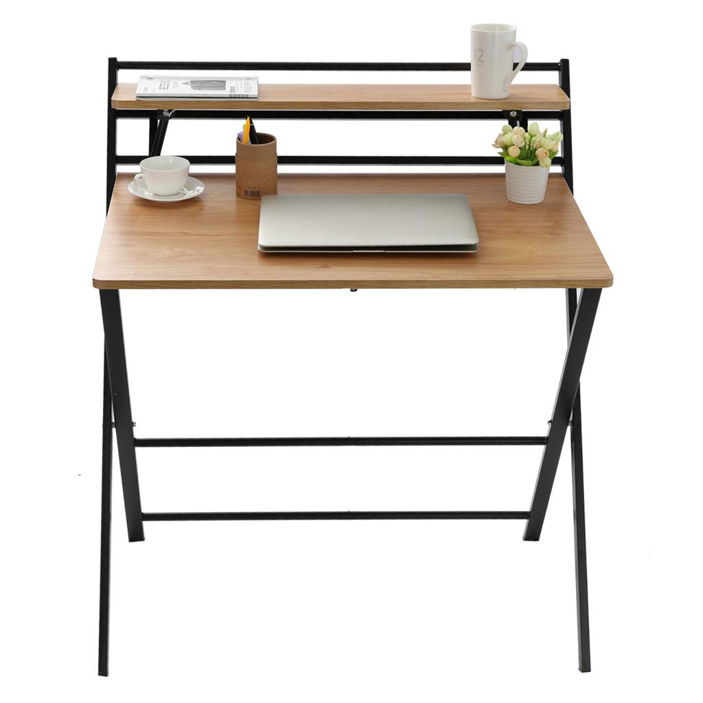 Mefedcy Furniture Small Folding Desk Computer Desk for Small Space Home Office Simple Laptop Writing Table No Assembly Required (Khaki)