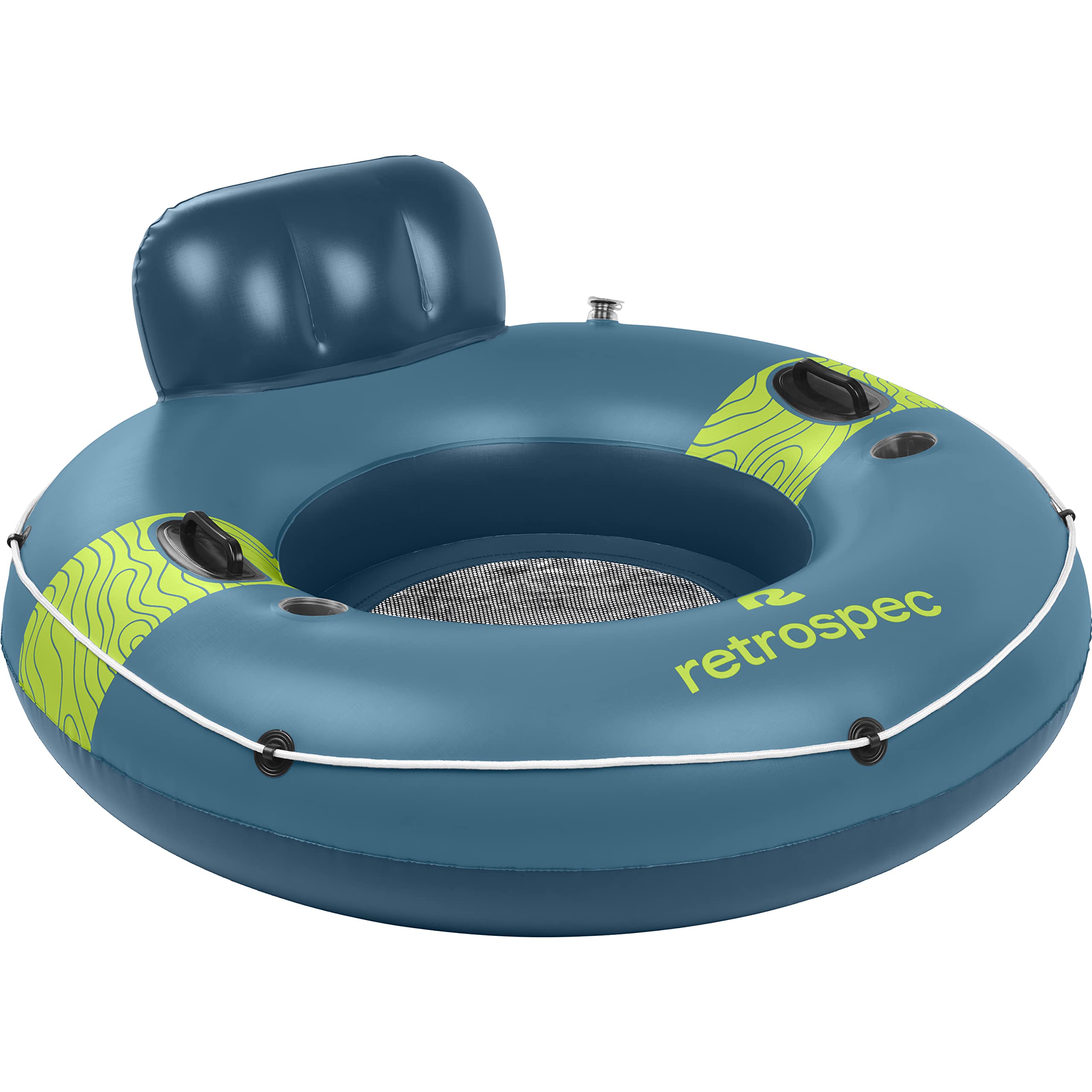 Retrospec Weekender Float River Tube for Lakes, Rivers, and Pools with 2 Cup Holders, Built-in Backrest and Wrap Around Grab Rope for Easy Transport - Adriatic Blue - 48” Inflated - 53” Deflated